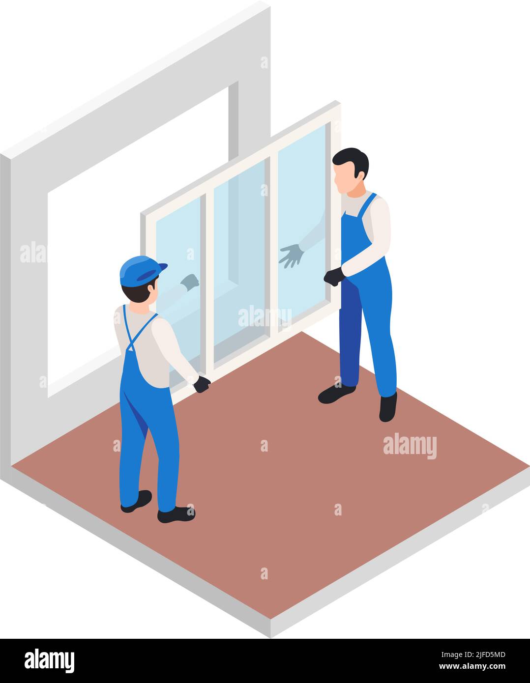 Renovation repair works isometric composition with pair of workers ...