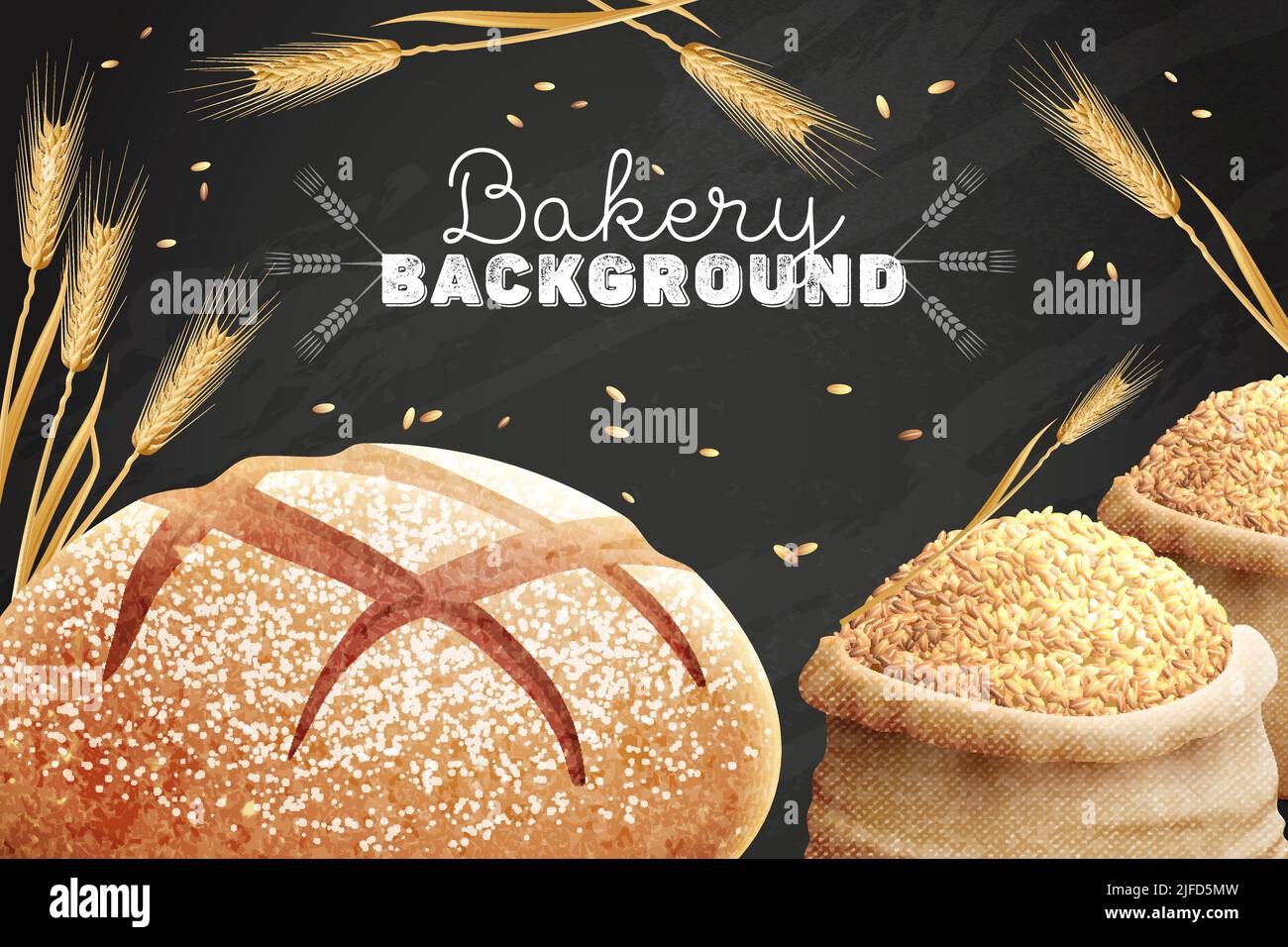 Realistic bread chalkboard frame composition of editable ornate text ...