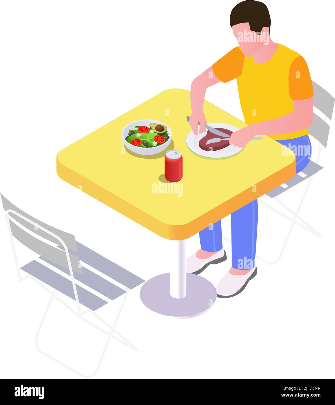 Isometric man having dinner at outdoor table 3d vector illustration ...