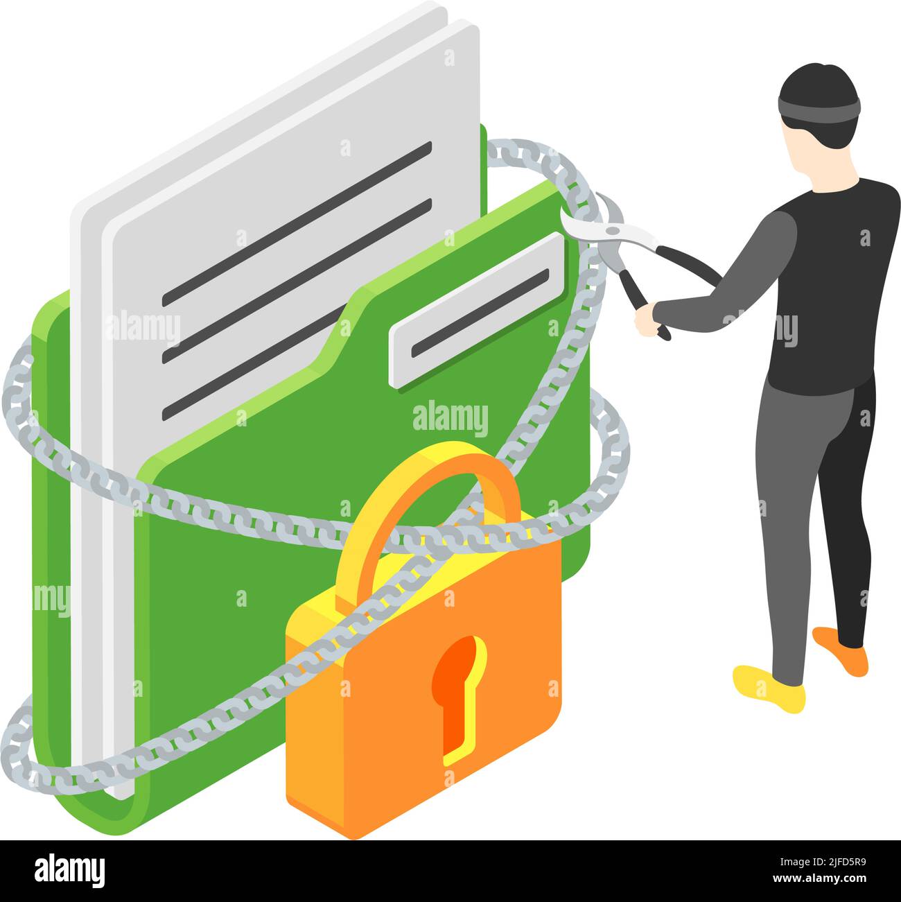 Isometric concept with hacker breaking chain to get personal data 3d ...