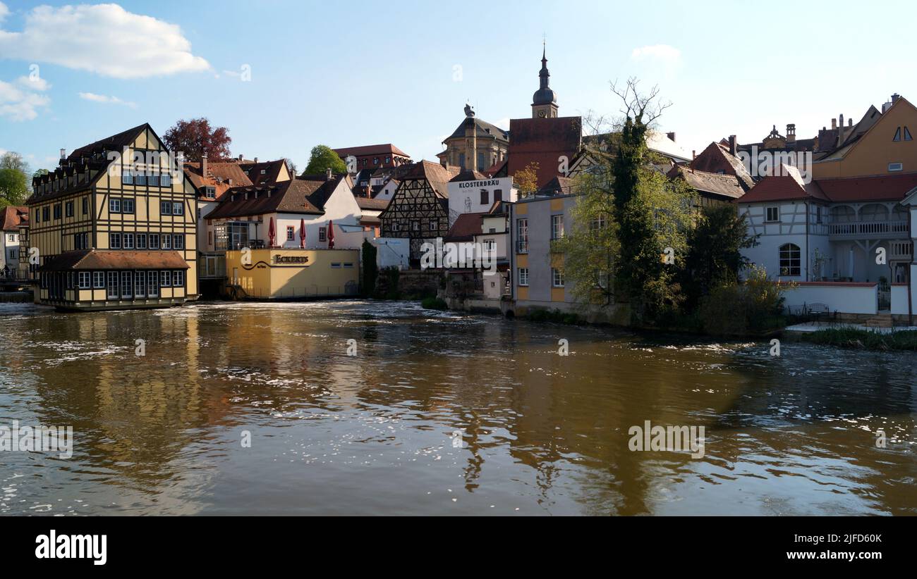 Old town on the banks of Left arm of Regnitz River, Bamberg, Germany ...