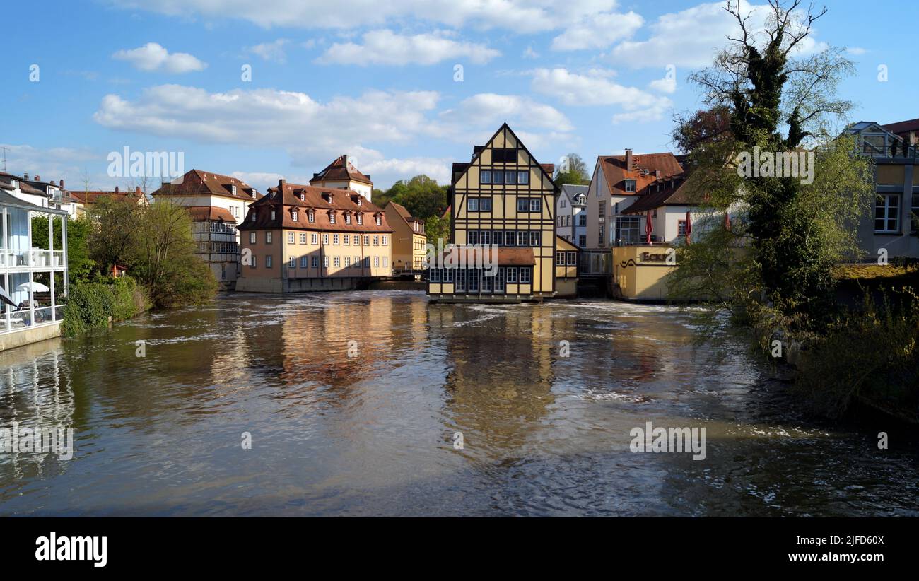 Old town on the banks of Left arm of Regnitz River, Bamberg, Germany ...