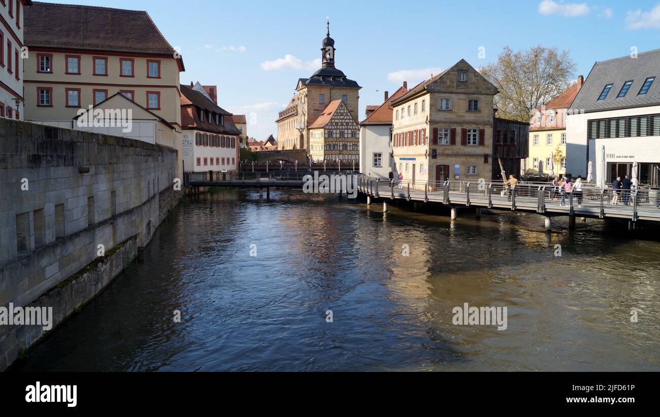 Old town on the banks of Left arm of Regnitz River, Bamberg, Germany ...