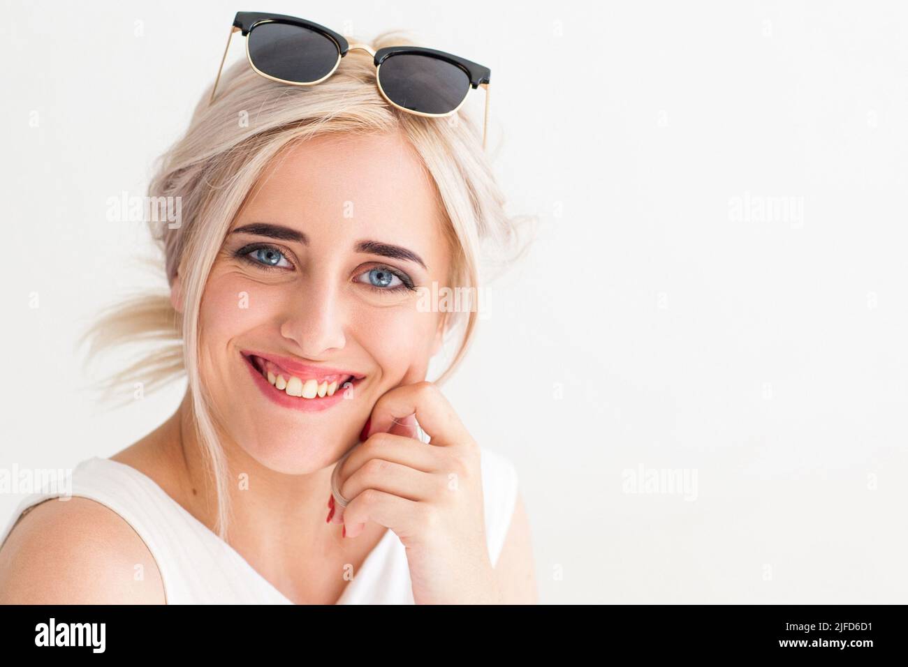 Pretty girl with creepy smile close-up Stock Photo - Alamy