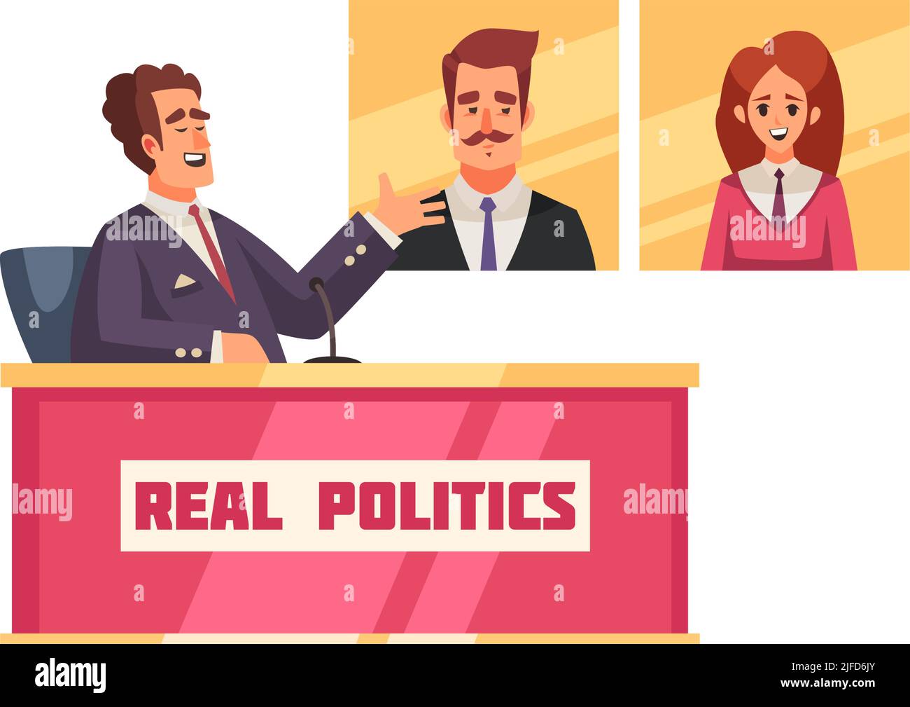 Political talk show composition with character of show host sitting at ...