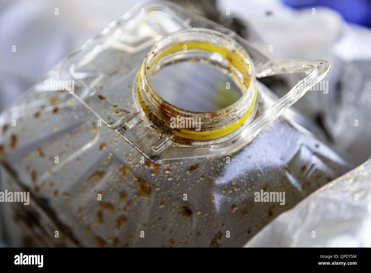 Plastic bottle used oil, recycling and ecology Stock Photo - Alamy