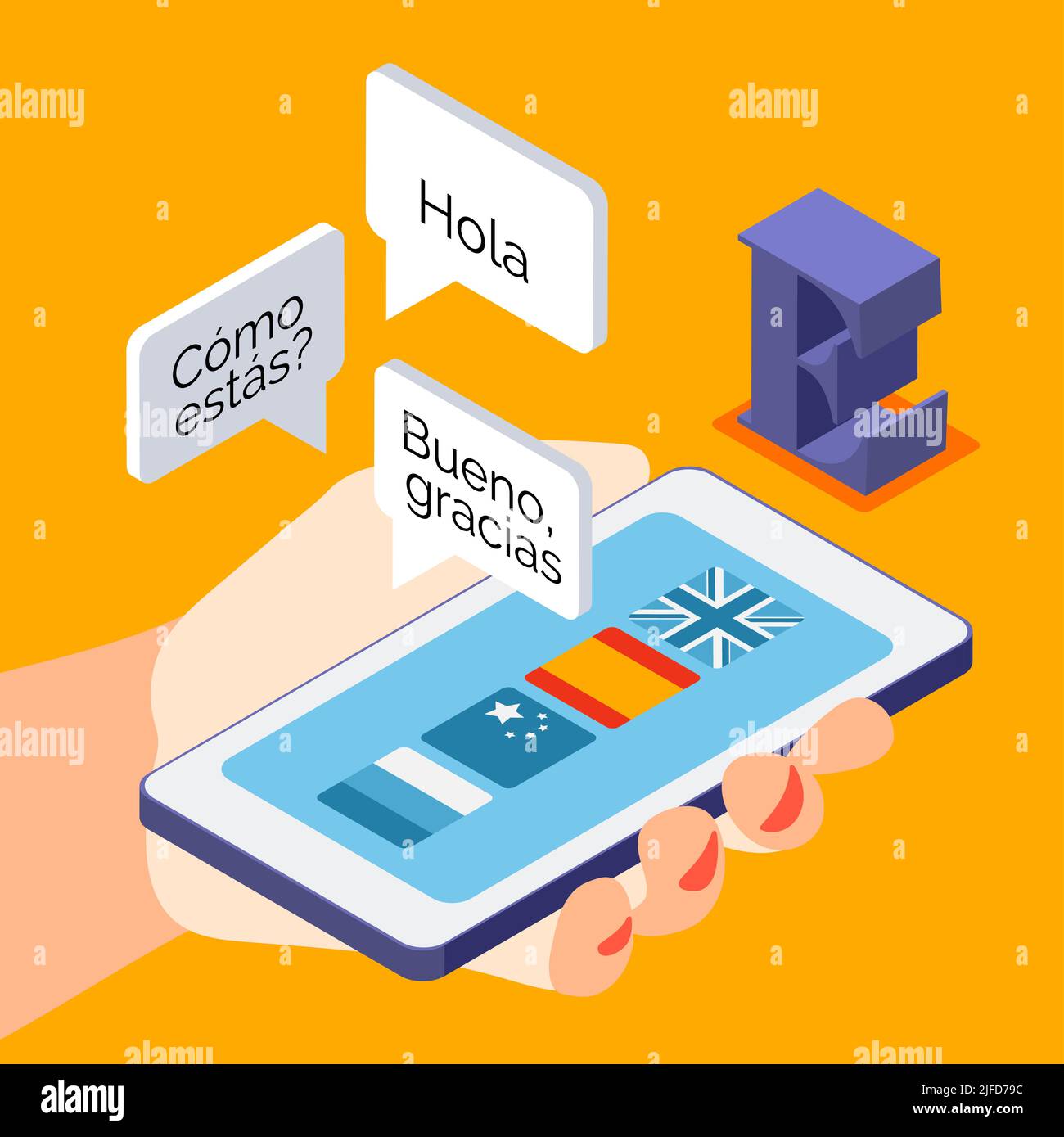 Language courses isometric background composition with learning spanish ...