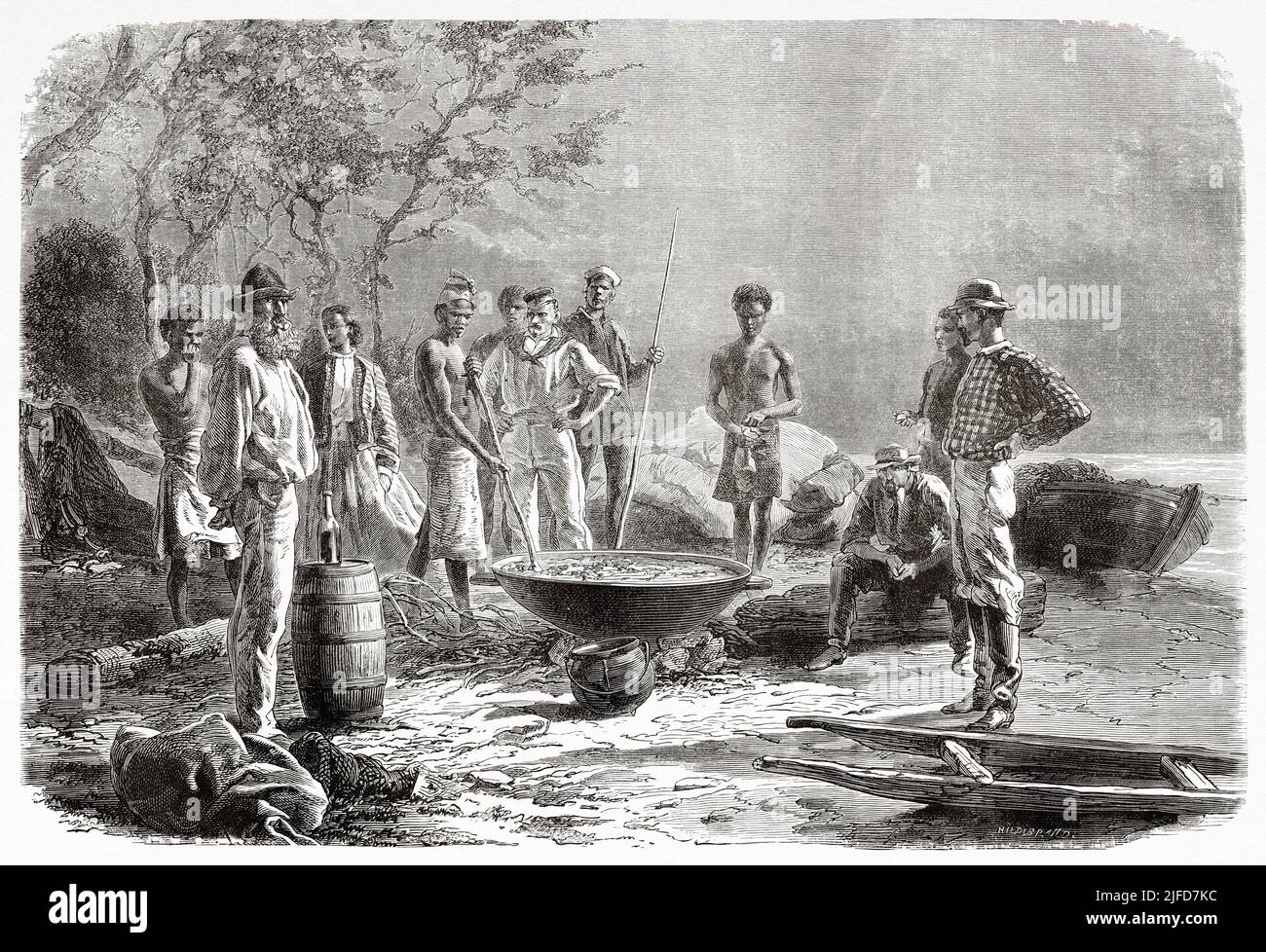 Preparation of a traditional dish, trepang cooking, sea cucumber course ...