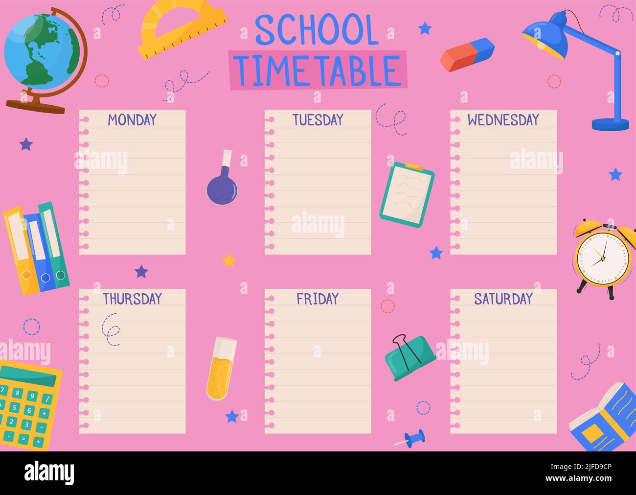 Cute childish school timetable, weekly classes schedule for kids with ...