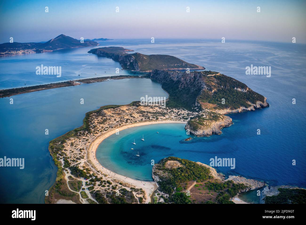 Panoramic aerial view of voidokilia beach, one of the best beaches in ...