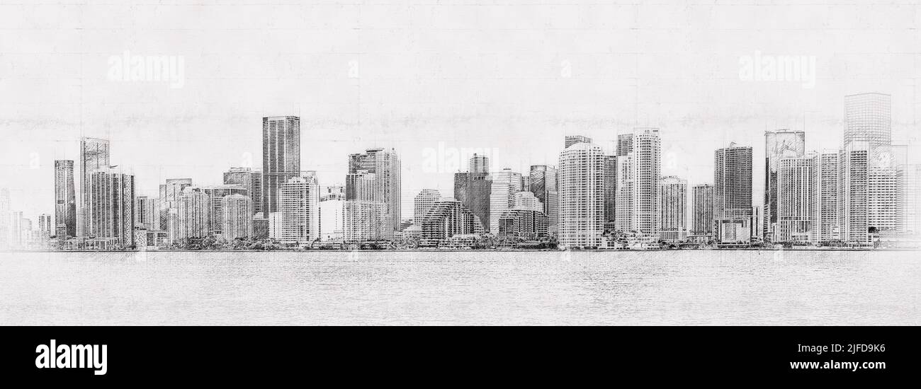 Miami skyline drawing hi-res stock photography and images - Alamy