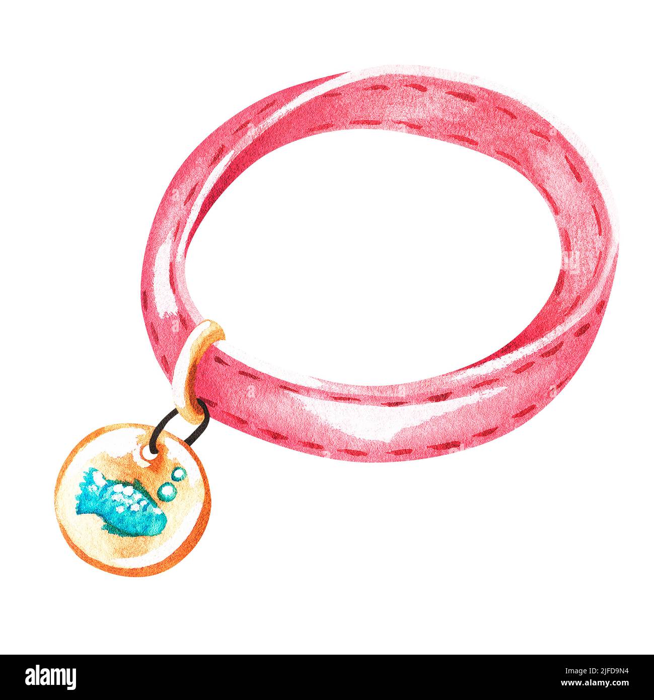 A collar for a cat. Watercolor illustration. Isolated on a white ...