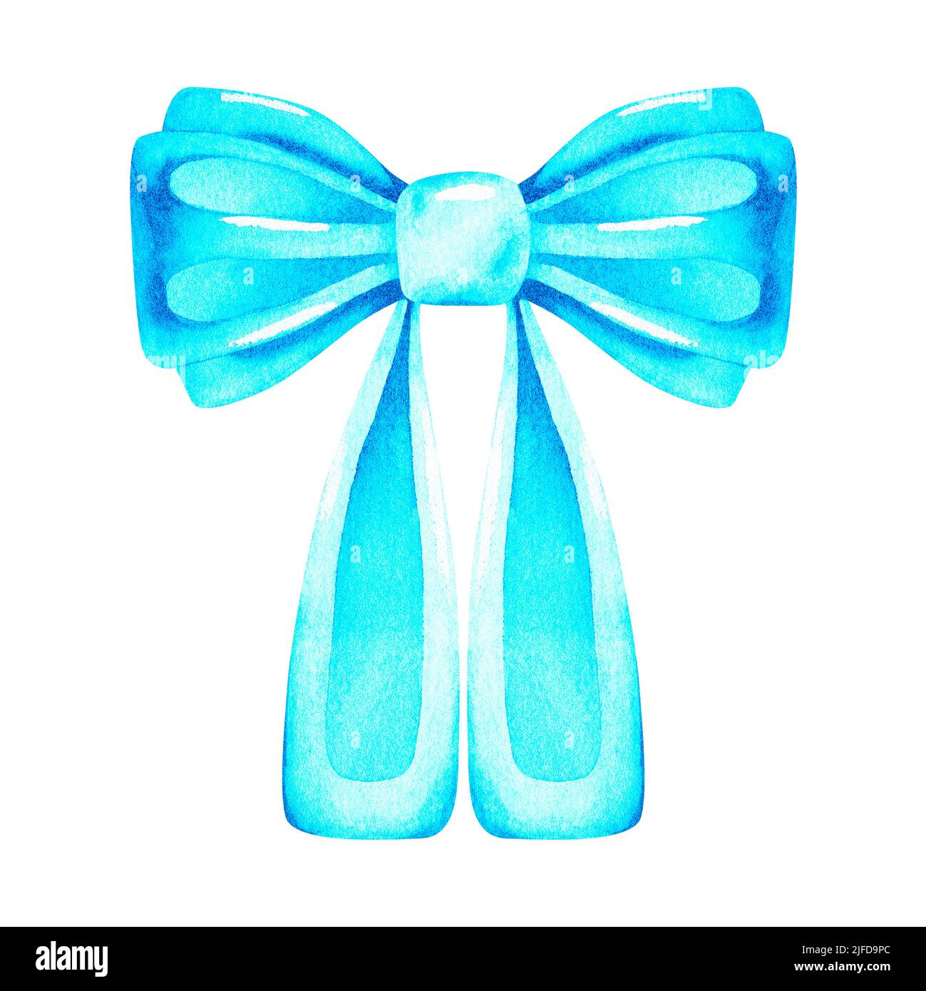 A blue ribbon bow. Japanese style. Watercolor illustration. Isolated on ...