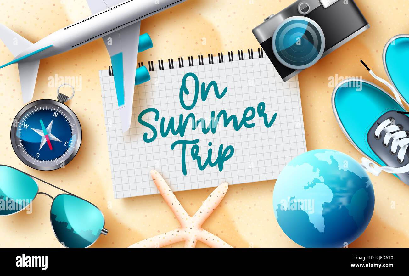 Summer vacation vector concept design. Summer trip text with 3d notepad ...