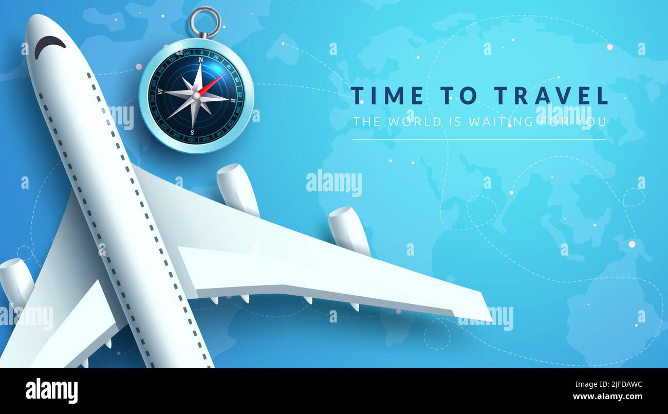Travel time vector background design. Time to travel text with 3d ...