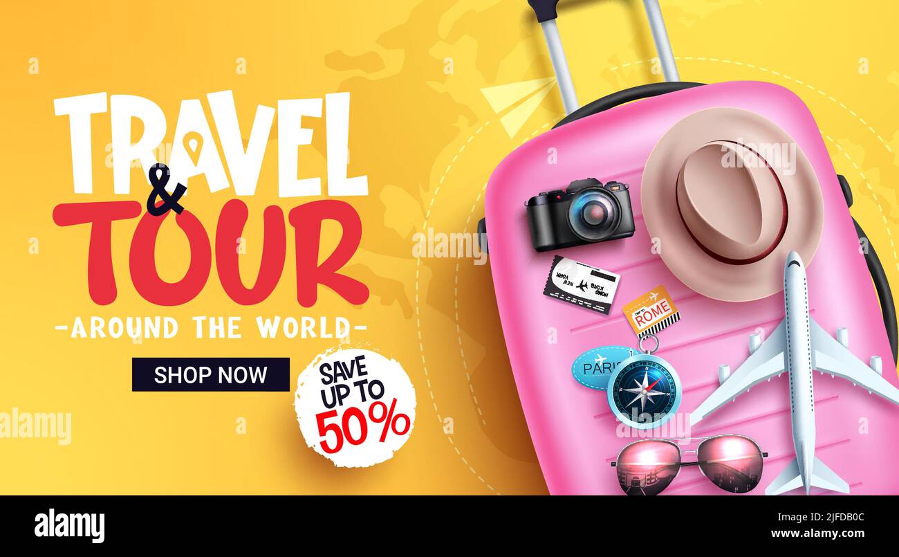 Travel sale vector banner design. Travel and tour text in price ...