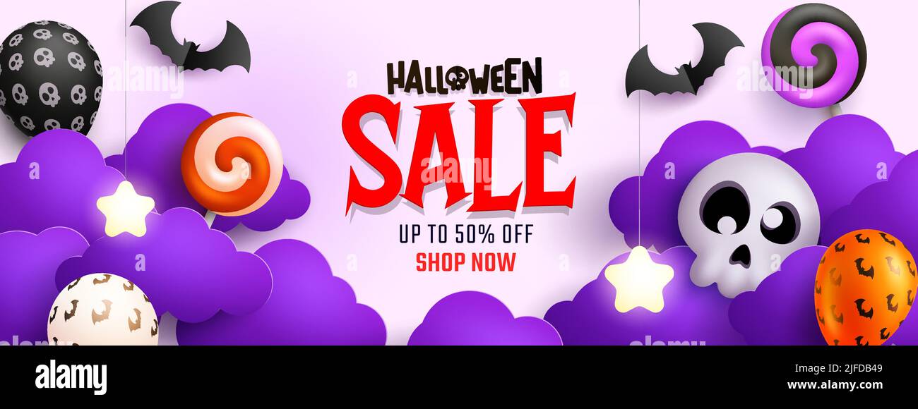 Halloween sale vector banner design. Halloween sale text with spooky ...