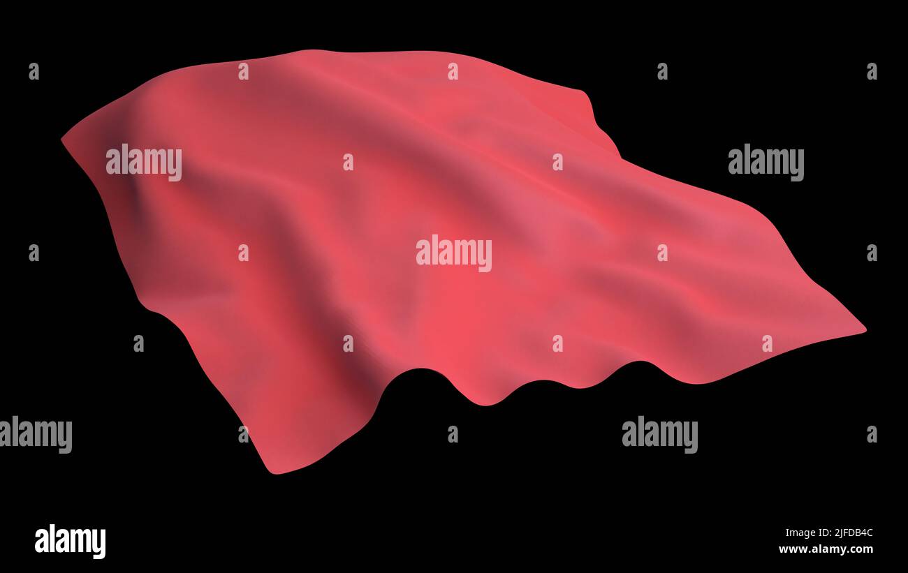 An abstract scene with fabric floating in the air. Red fabric with wavy ...