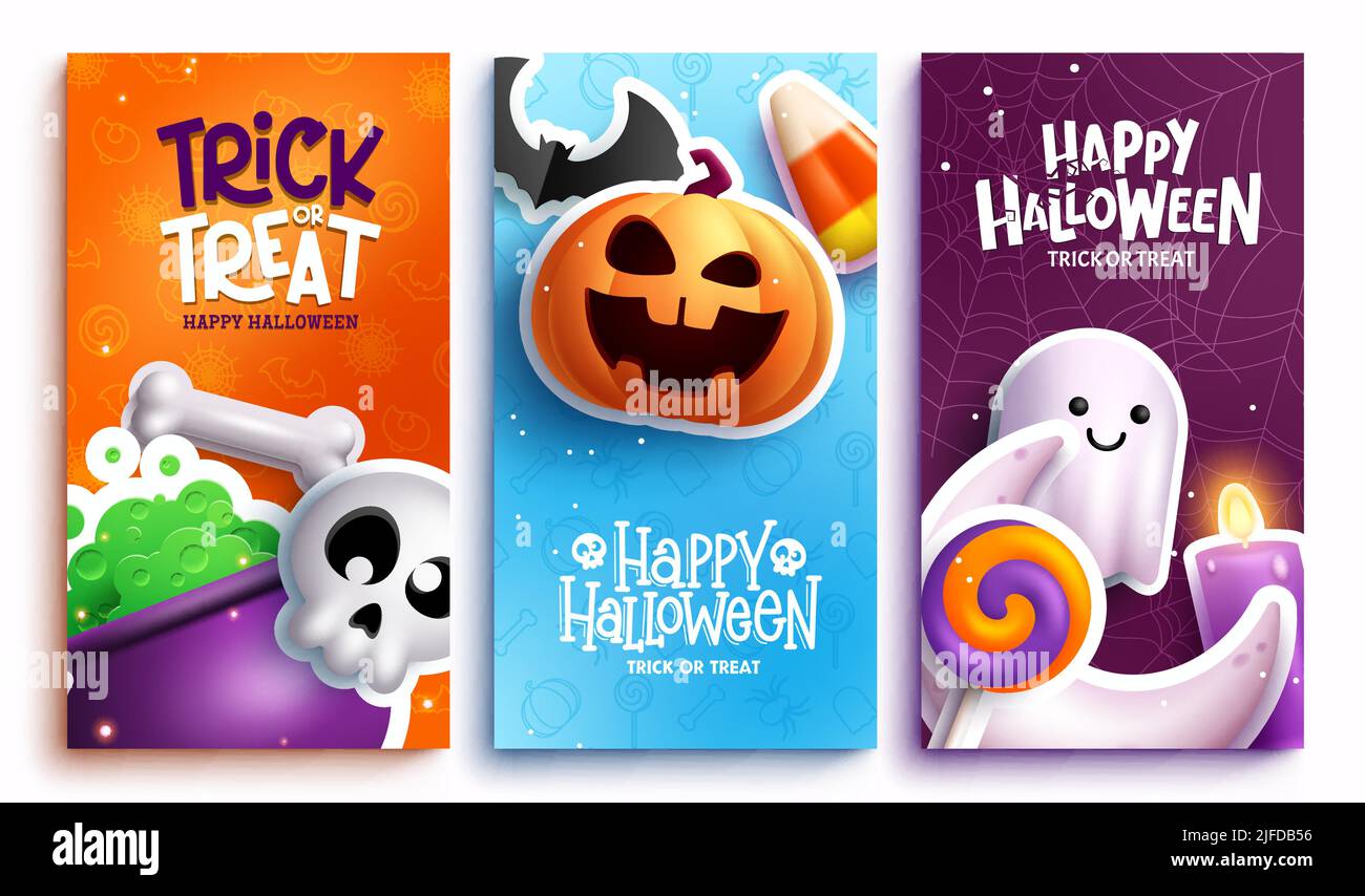 Halloween vector poster set design. Happy halloween text with ...