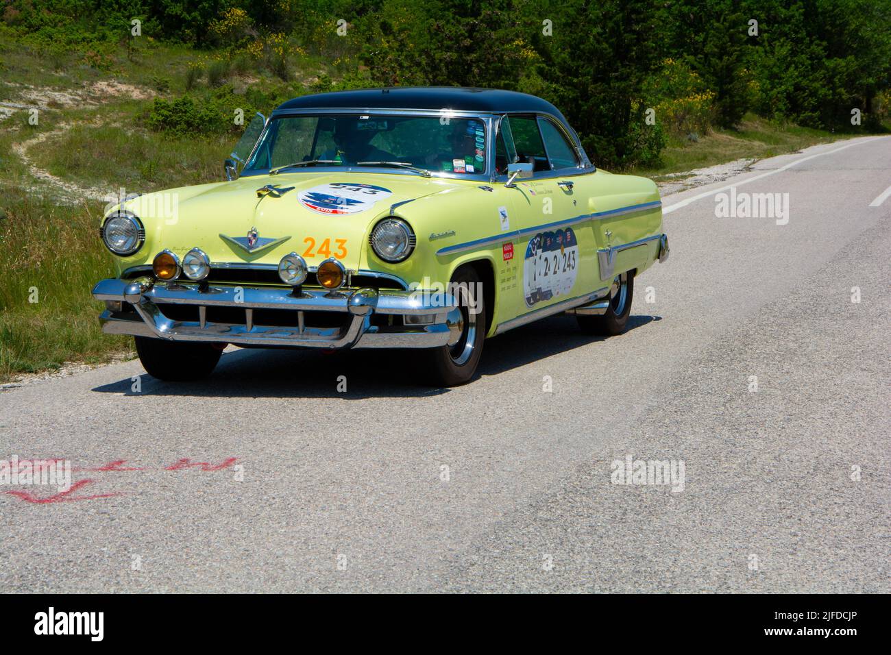 URBINO - ITALY - JUN 16 - 2022 : LINCOLN CAPRI 1954 on an old racing ...