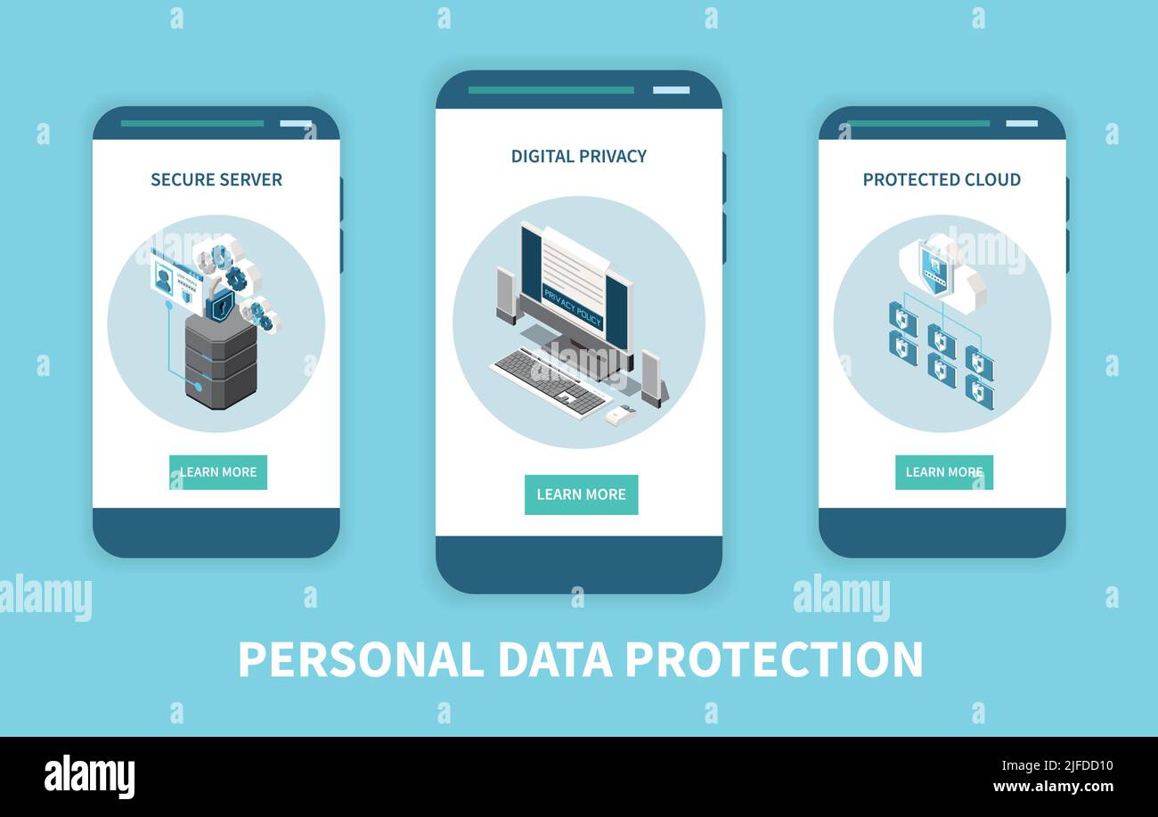 Set of three vertical digital privacy data protection banners with ...