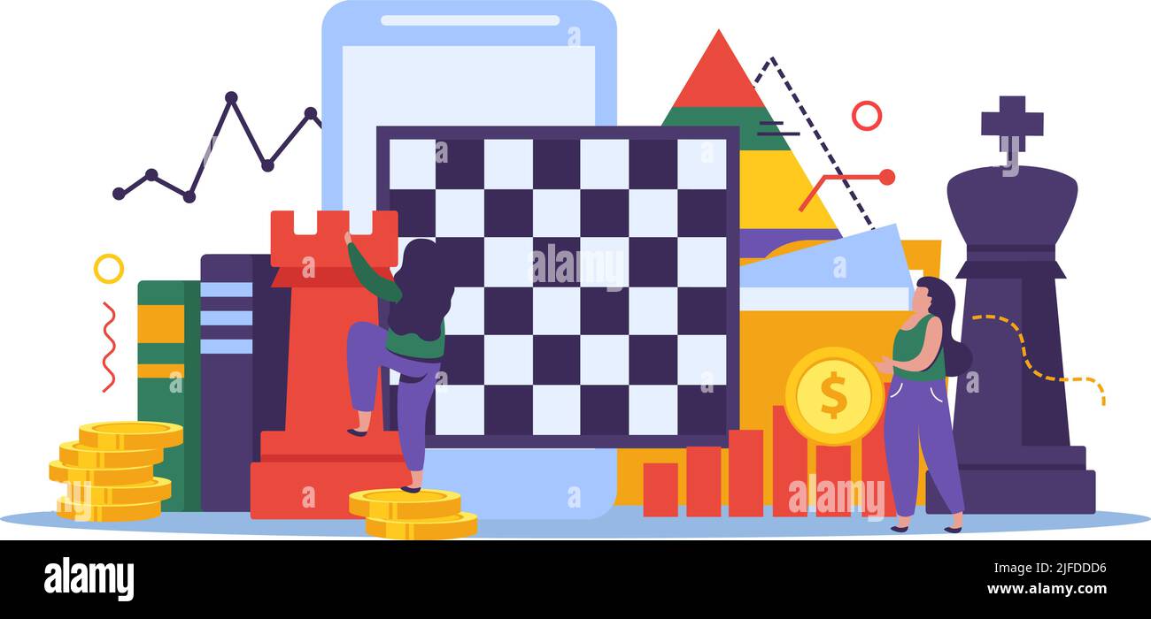 Business and chess strategy concept with chess board symbols flat ...
