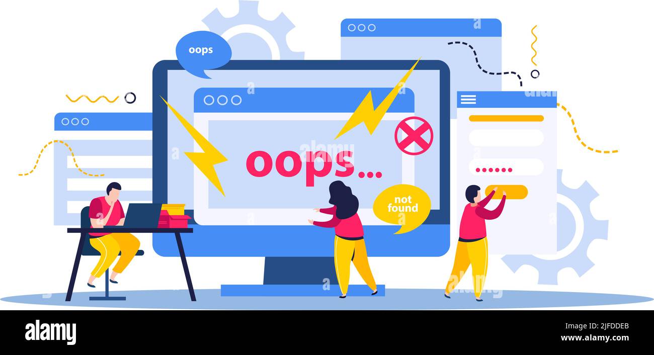 Computer repair concept with problem solving symbols flat vector ...