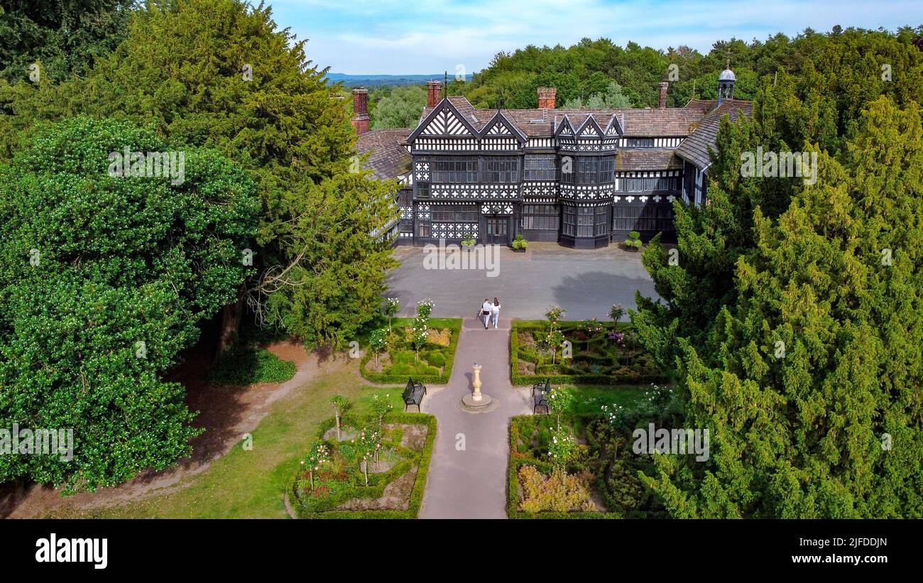 The 14th century Tudor buildings of Bramhall Hall in Bramhall, south ...