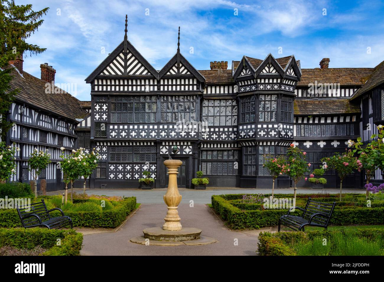 The 14th century Tudor buildings of Bramhall Hall in Bramhall, south ...