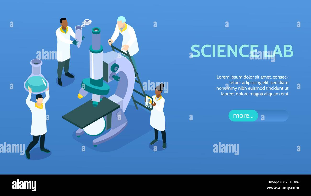 Isometric science laboratory horizontal banner with science lab ...