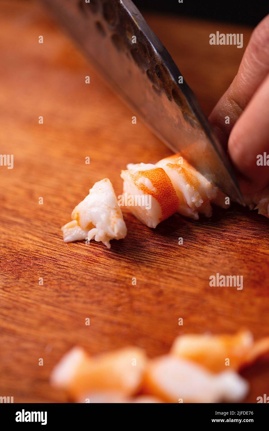 Chinese traditional cuisine three fresh dumplings filling preparation ...
