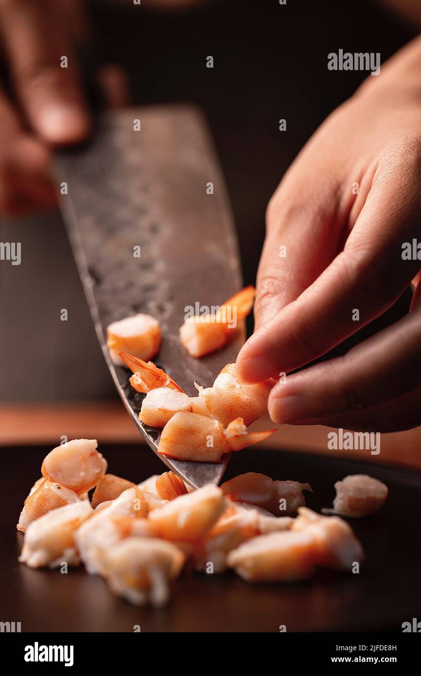 Chinese traditional cuisine three fresh dumpling filling preparation ...