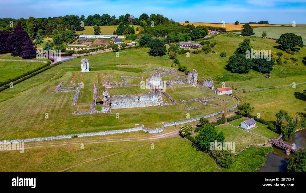 Aerial view of the ruins of Kirkham Priory in the Ryedale District of ...