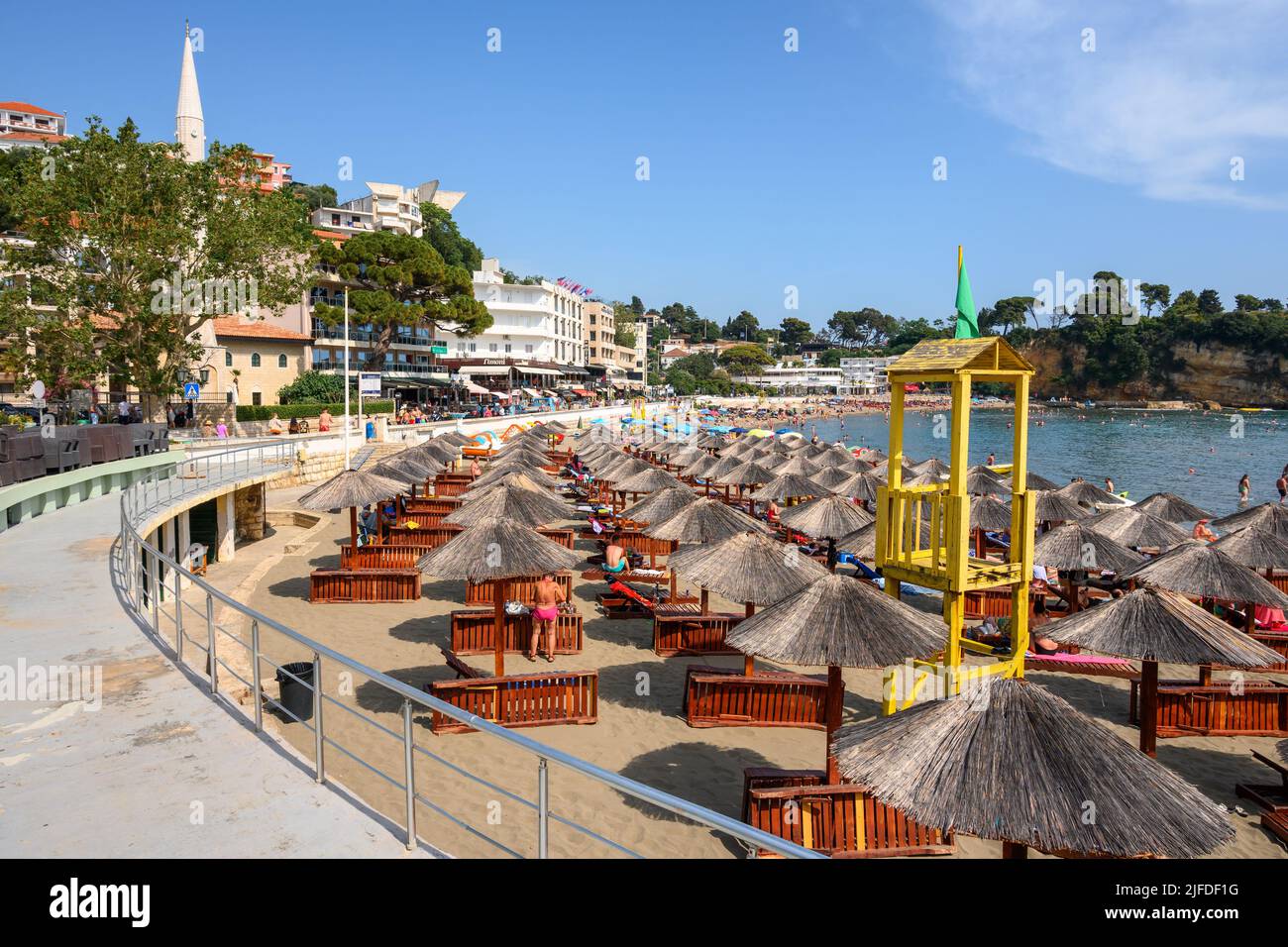 Ulcinj, Montenegro - June 4, 2022: Sandy town beach in Ulcinj. Ulcinj ...
