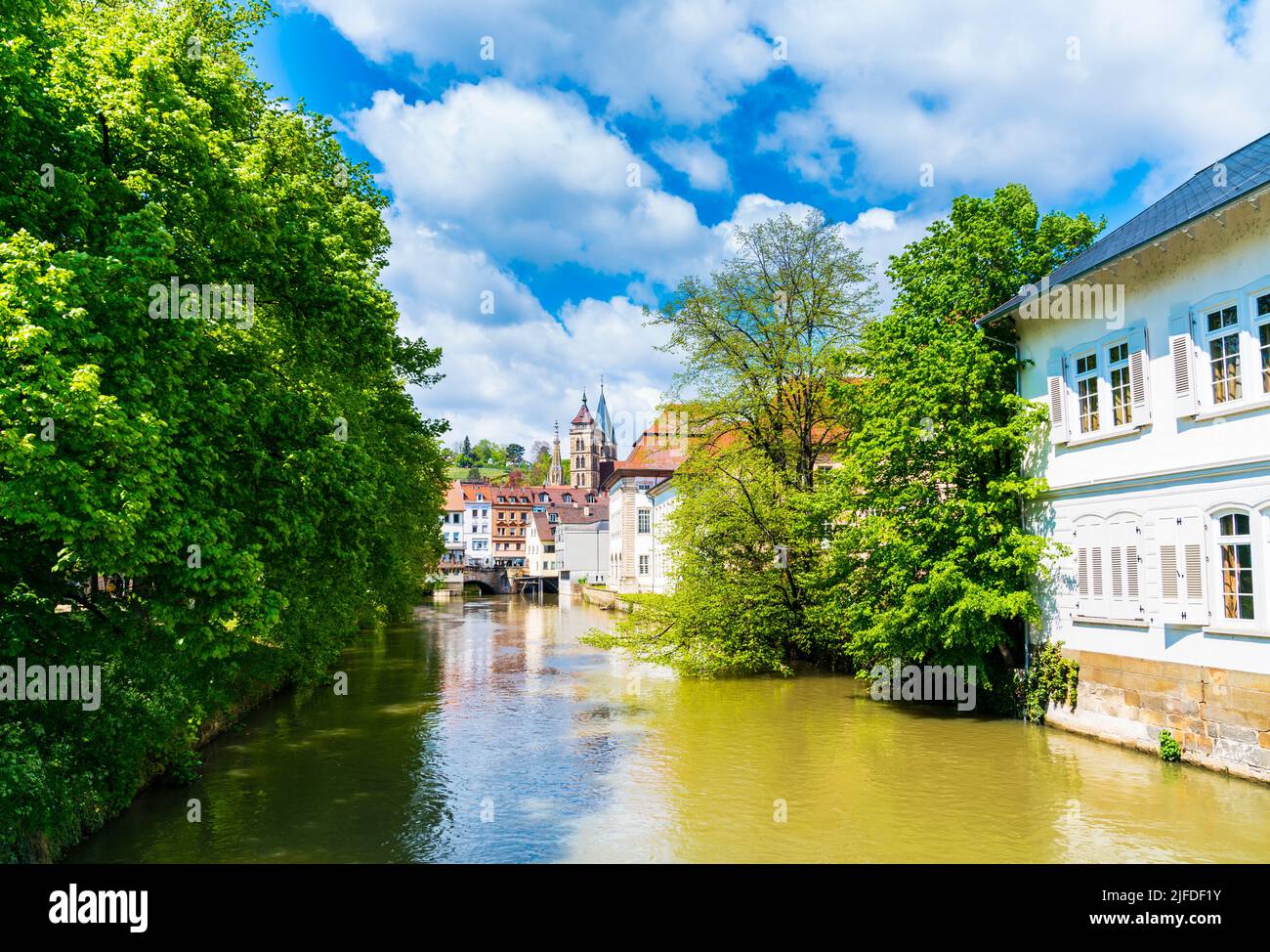 Germany, Old town houses of esslingen am neckar city in summer with ...