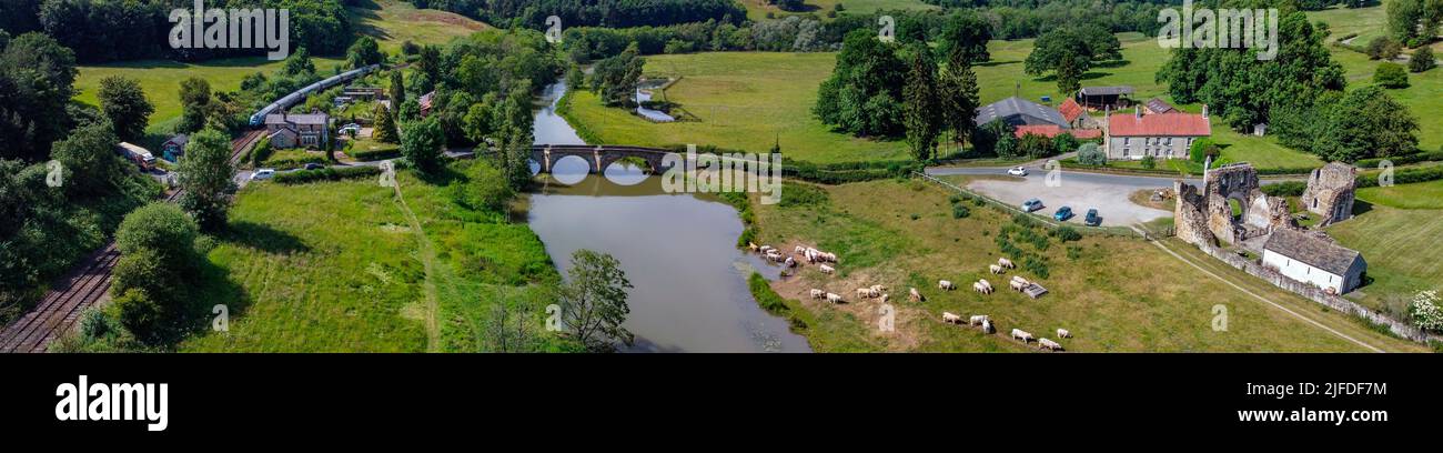 Aerial view of the village of Kirkham and the ruins of Kirkham Priory ...