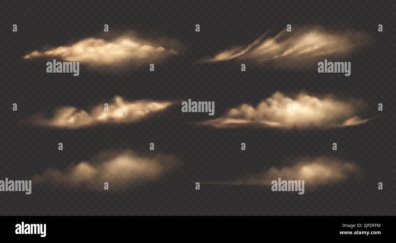Dust clouds realistic set with isolated images of dusty clouds of ...
