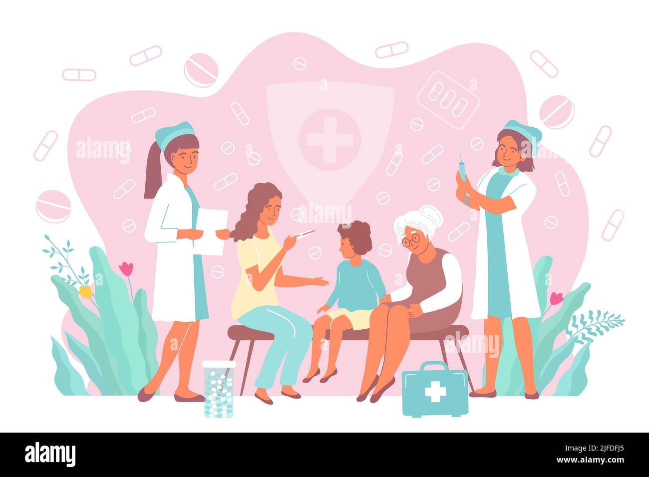 Child health care flat concept relatives brought their child to the ...