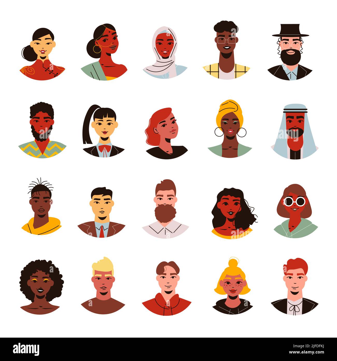 Nationality people faces set with isolated doodle style avatars of ...