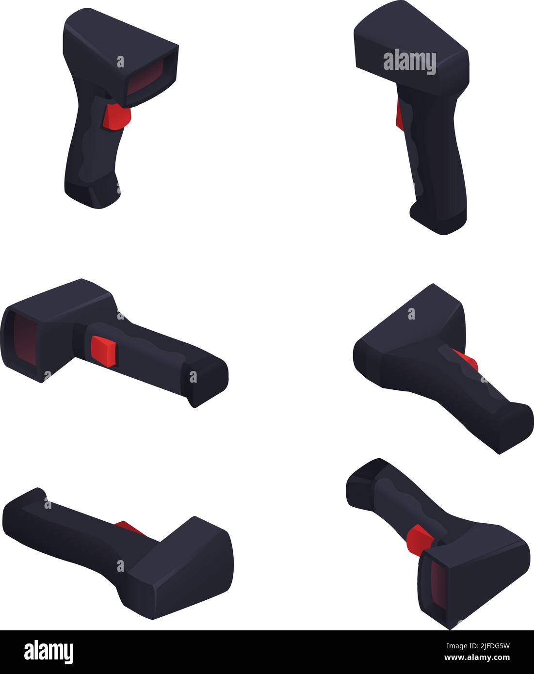 Modern black warehouse barcode scanner isolated isometric set vector ...