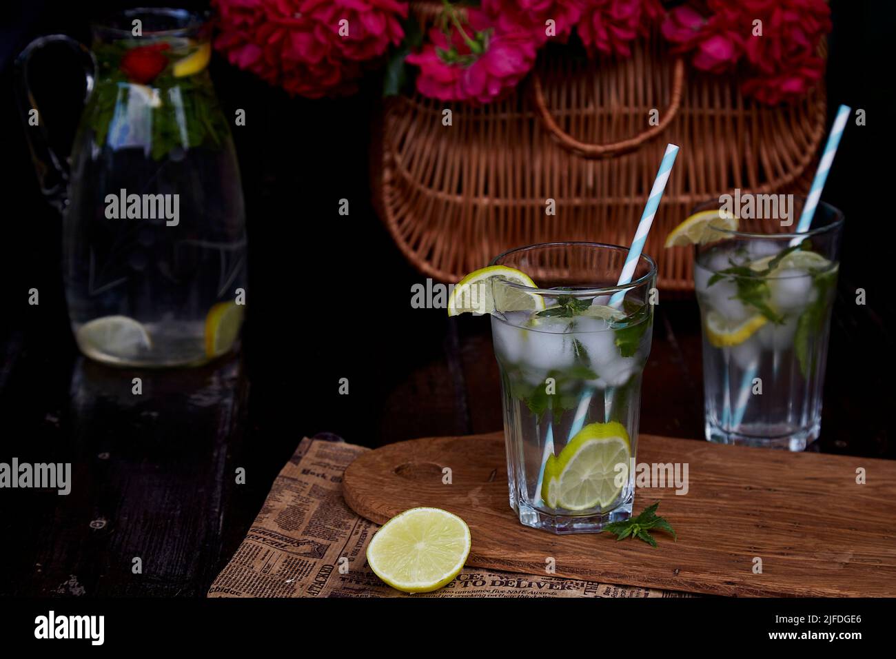 Homemade mojito with lemon, lime and mint. Refreshing, diet, detox ...