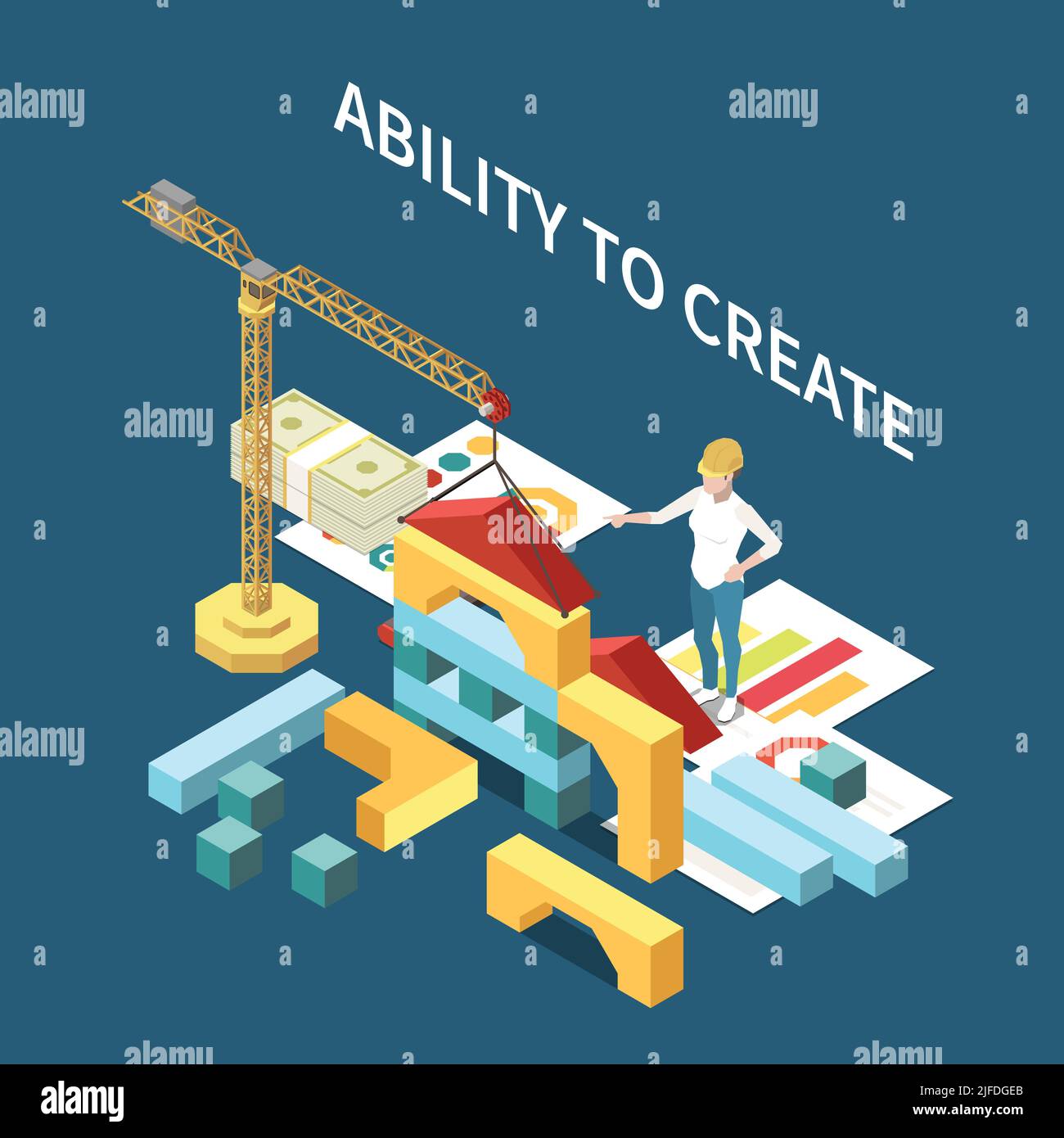 Entrepreneur isometric composition with ability to create symbols ...