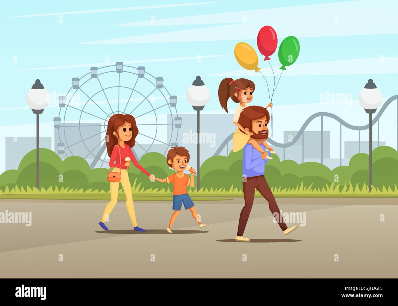 Family holidays cartoon colored composition family with children ...