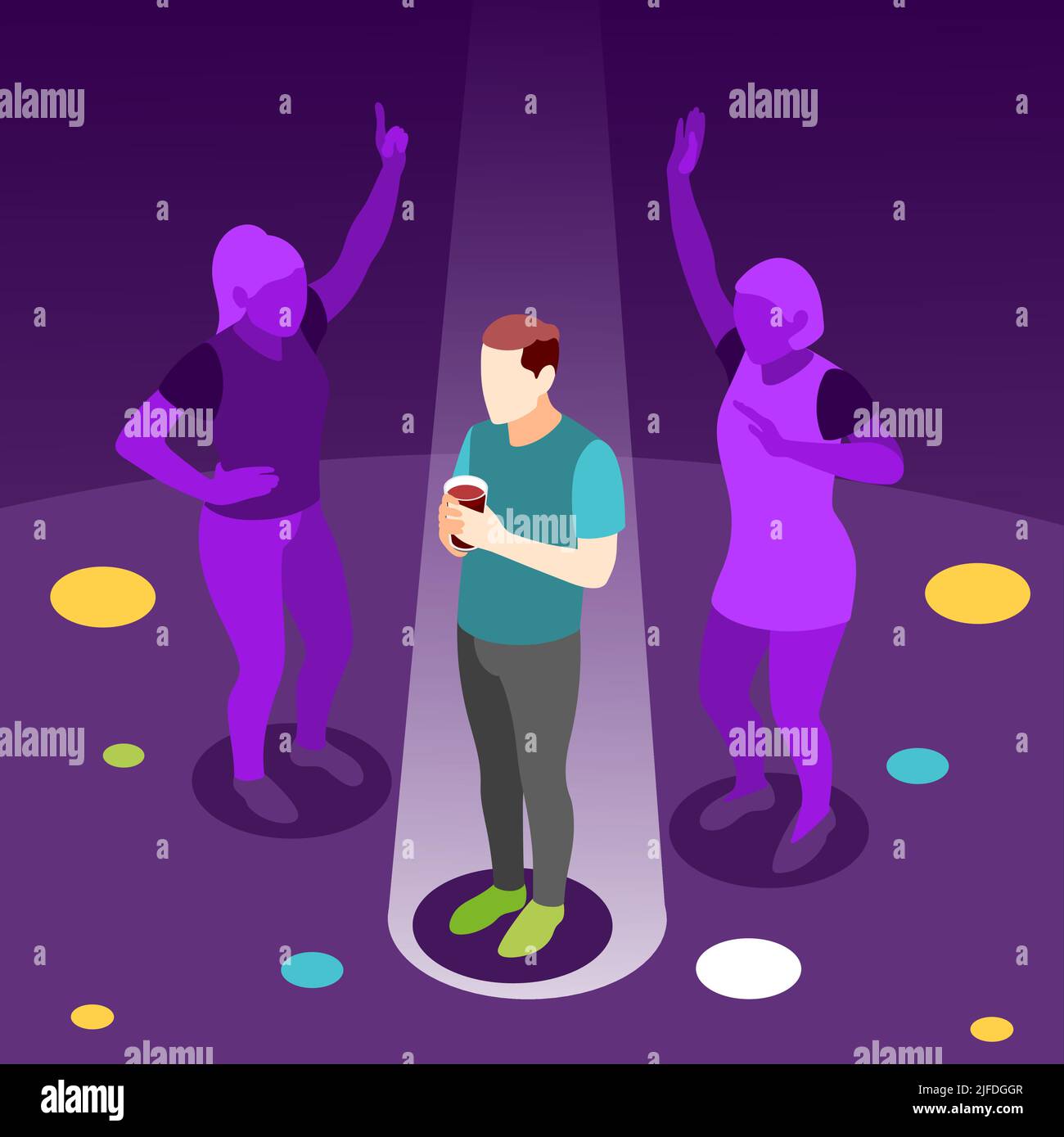 Loneliness isometric colored background with teenager dreaming of ...