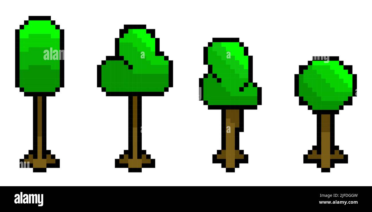 Pixelated tree icon isolated. Various of cute trees. Vector ...