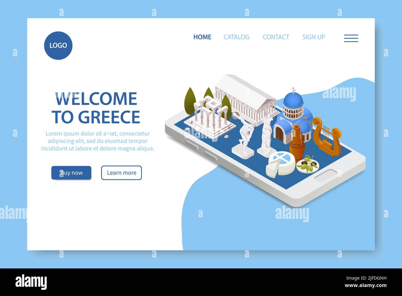 Welcome to greece isometric travel website page with parthenon landmark ...