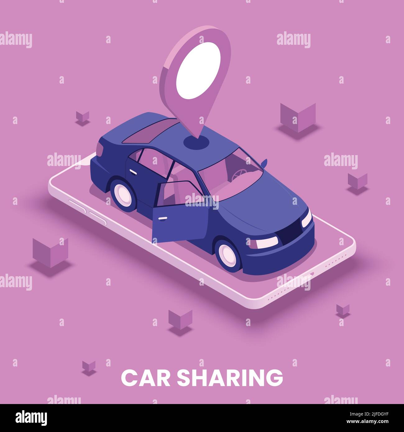 Car sharing concept with location and driving symbols isometric vector ...