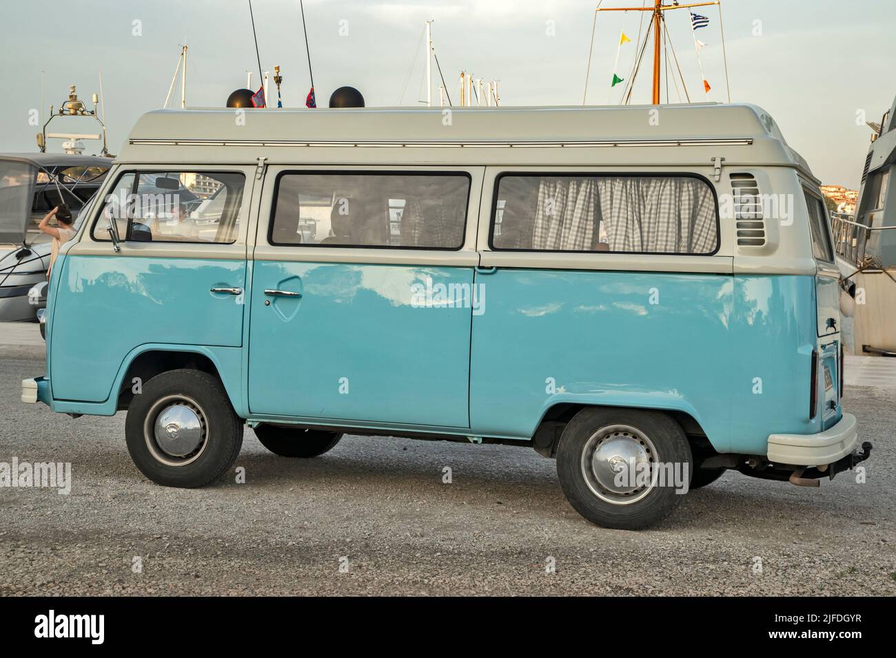 Retro vintage blue VW Transporter van closeup Stock Photo - Alamy