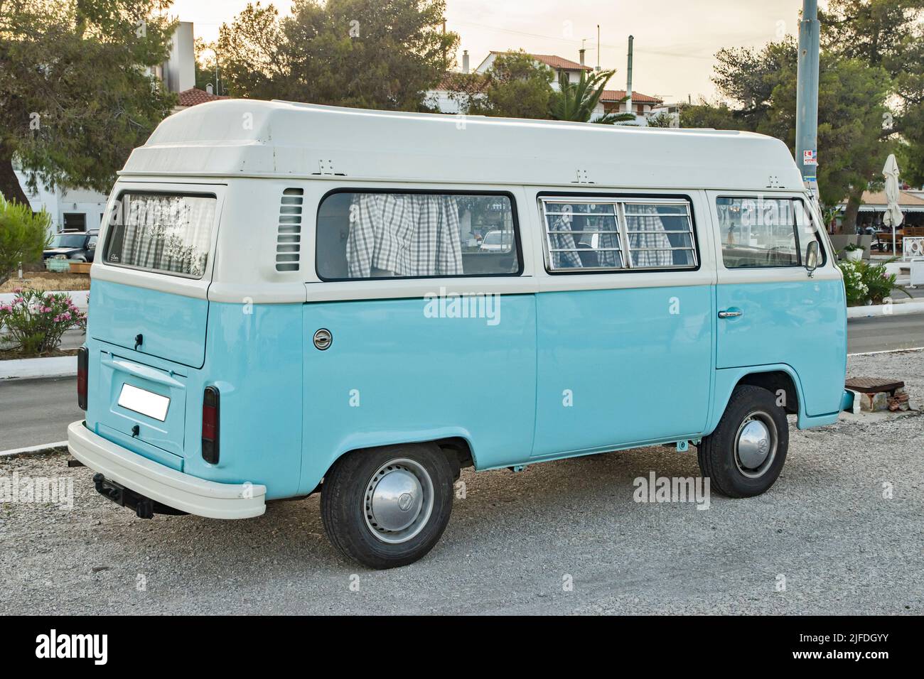 Retro vintage blue VW Transporter van closeup Stock Photo - Alamy