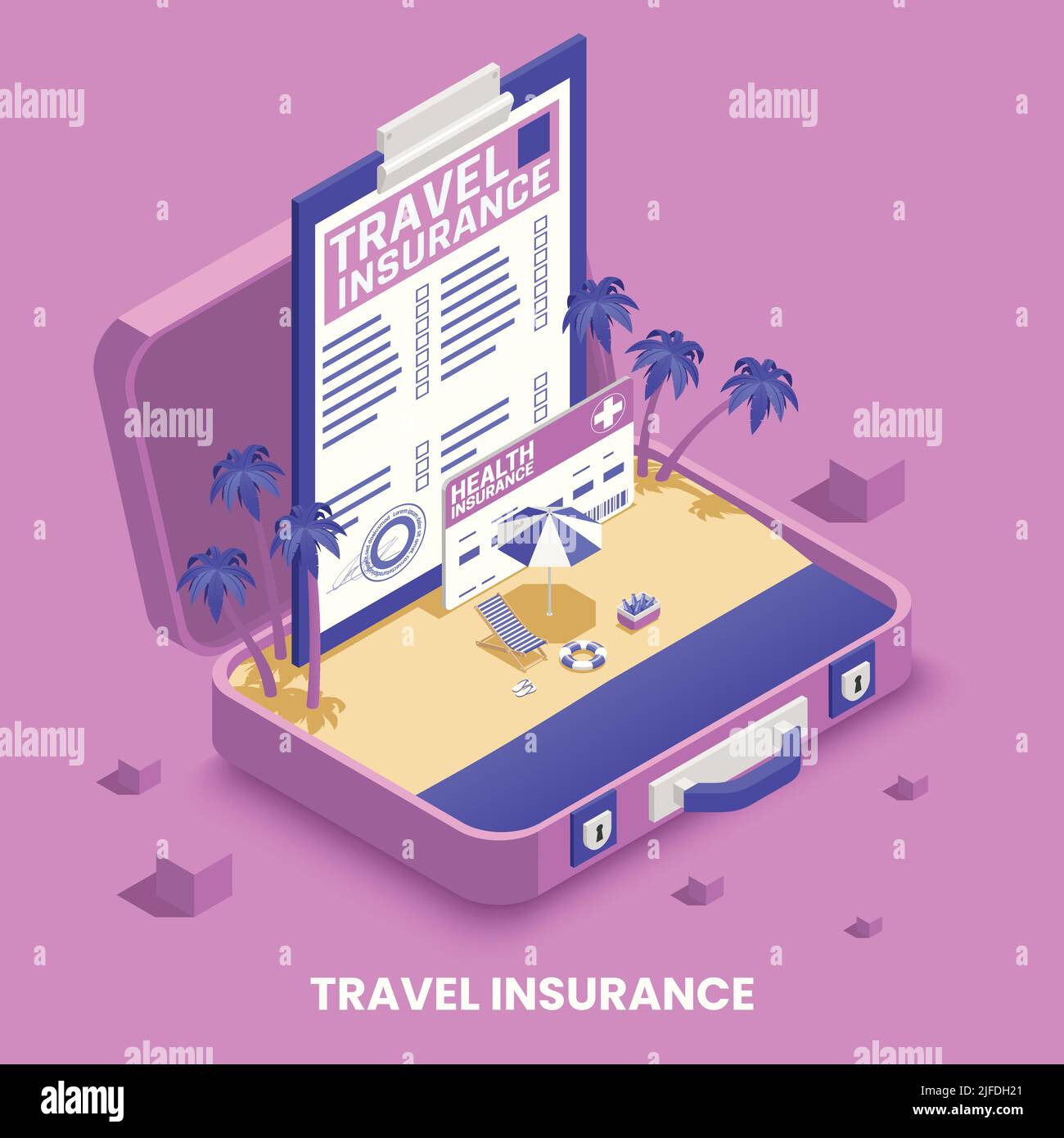 Travel insurance concept with health and transportation symbols ...